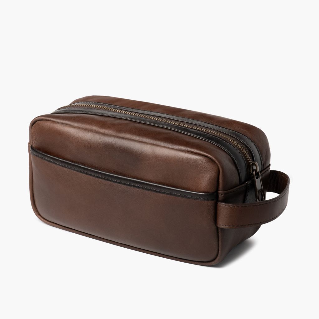 Men's Dopp Kit Toiletry Bag in Brown 'Anejo' Leather - Thursday