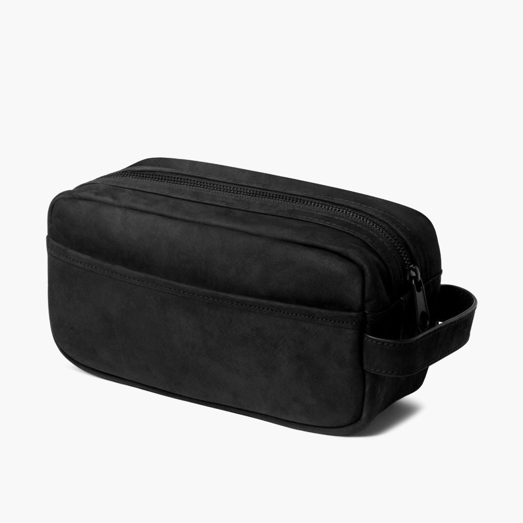 Men's Dopp Kit Toiletry Bag in Black Matte Leather - Thursday
