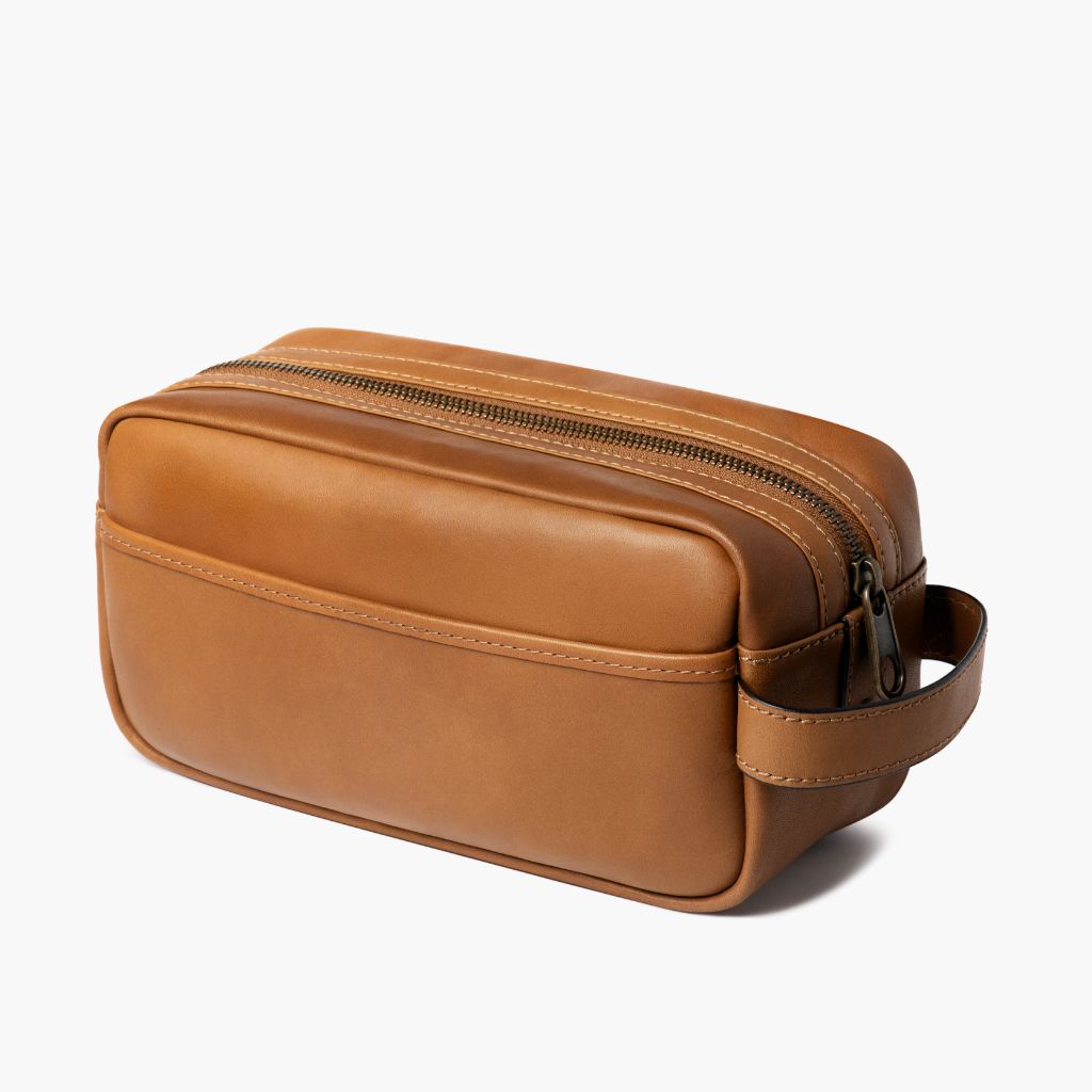 Men's Dopp Kit Toiletry Bag in Tan 'Toffee' Leather - Thursday