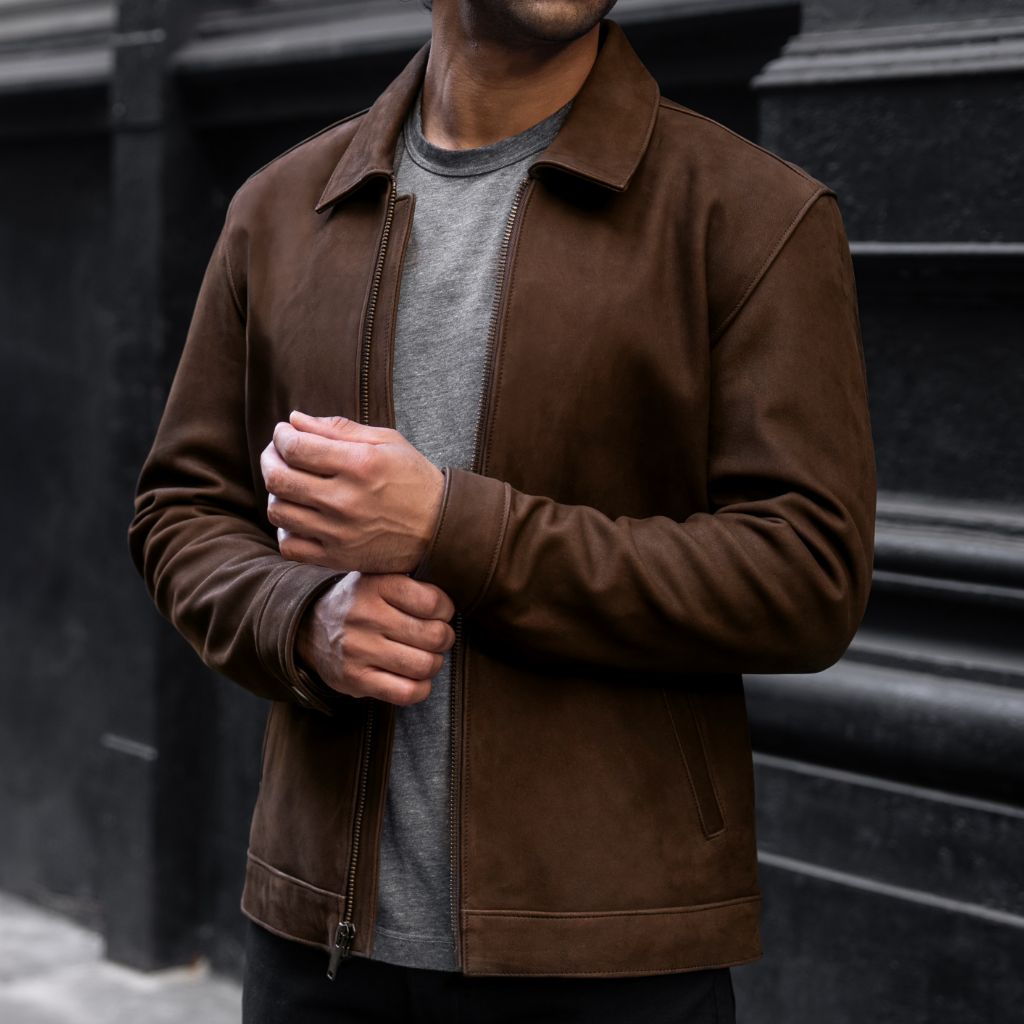 Men's Keanu Point Collar Jacket in Brown 'Tobacco' Leather - Thursday