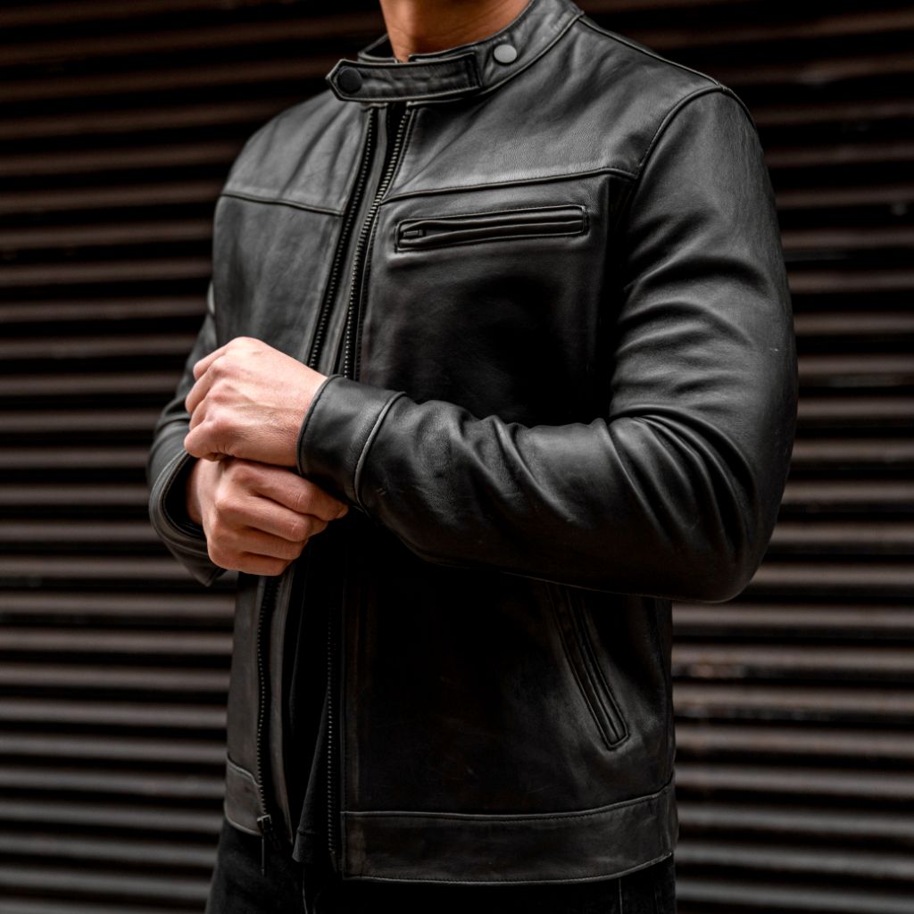 Men's Roadster Jacket In Black Vintage 'Distressed' Leather - Thursday