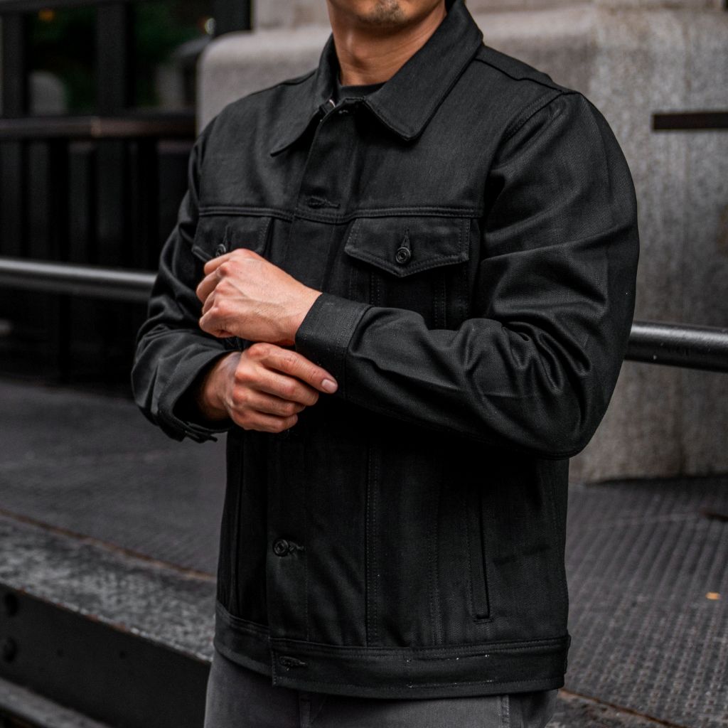Men's Selvedge Denim Trucker Jacket in Black - Thursday