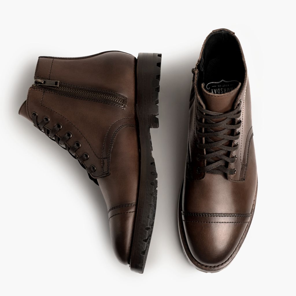 Men's Lug Sole Major Zip-Up Boot In Amaretto Brown Leather - Thursday