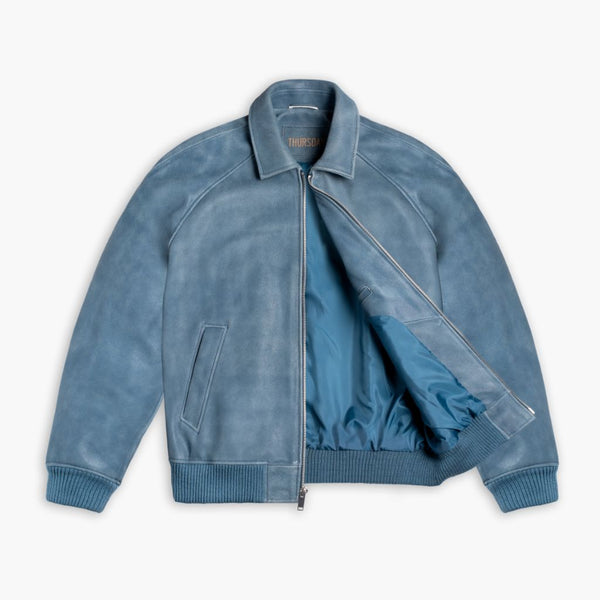 Men's Bomber Jacket In Navy Blue Suede - Thursday