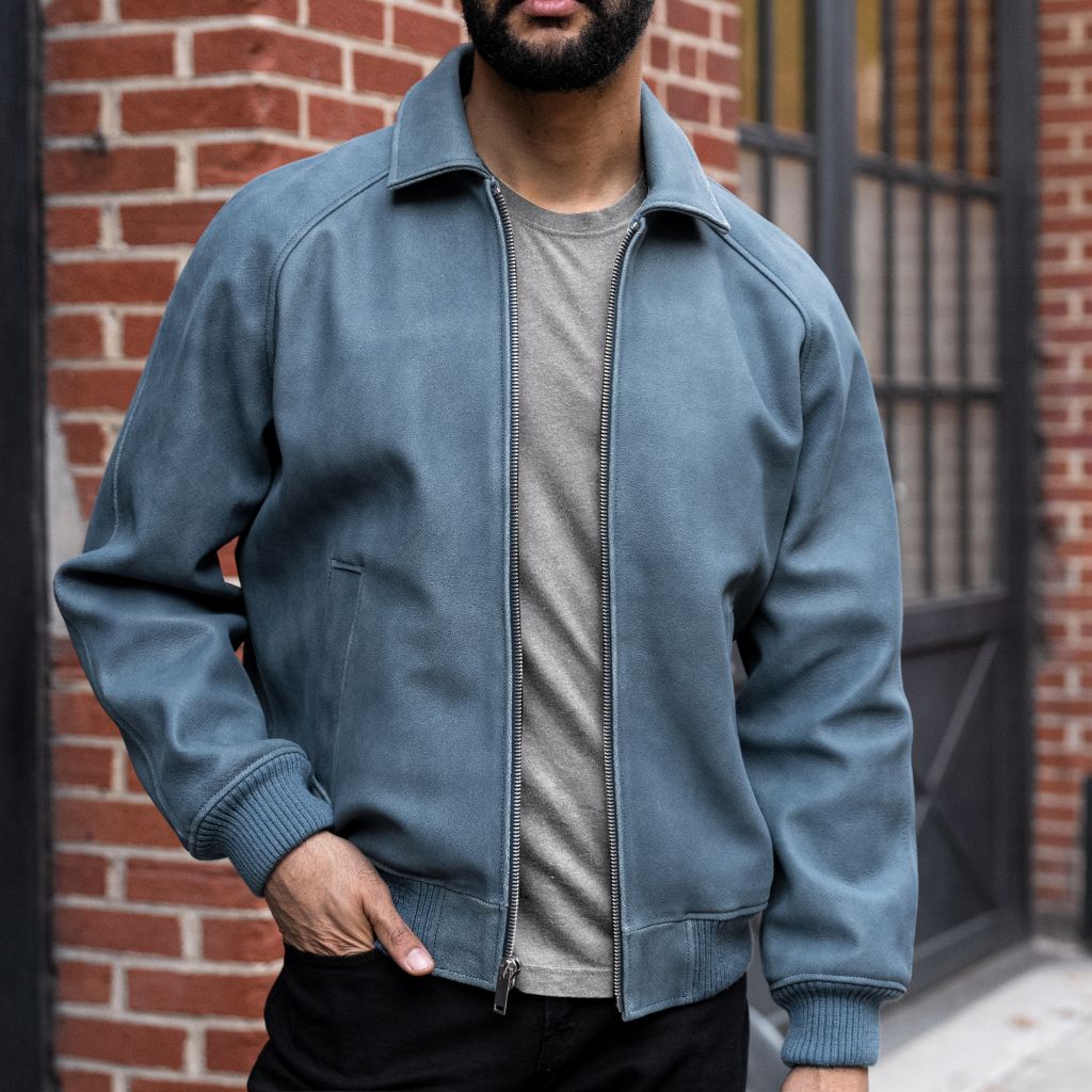 Men's Major League Jacket In Blue Textured Leather - Thursday