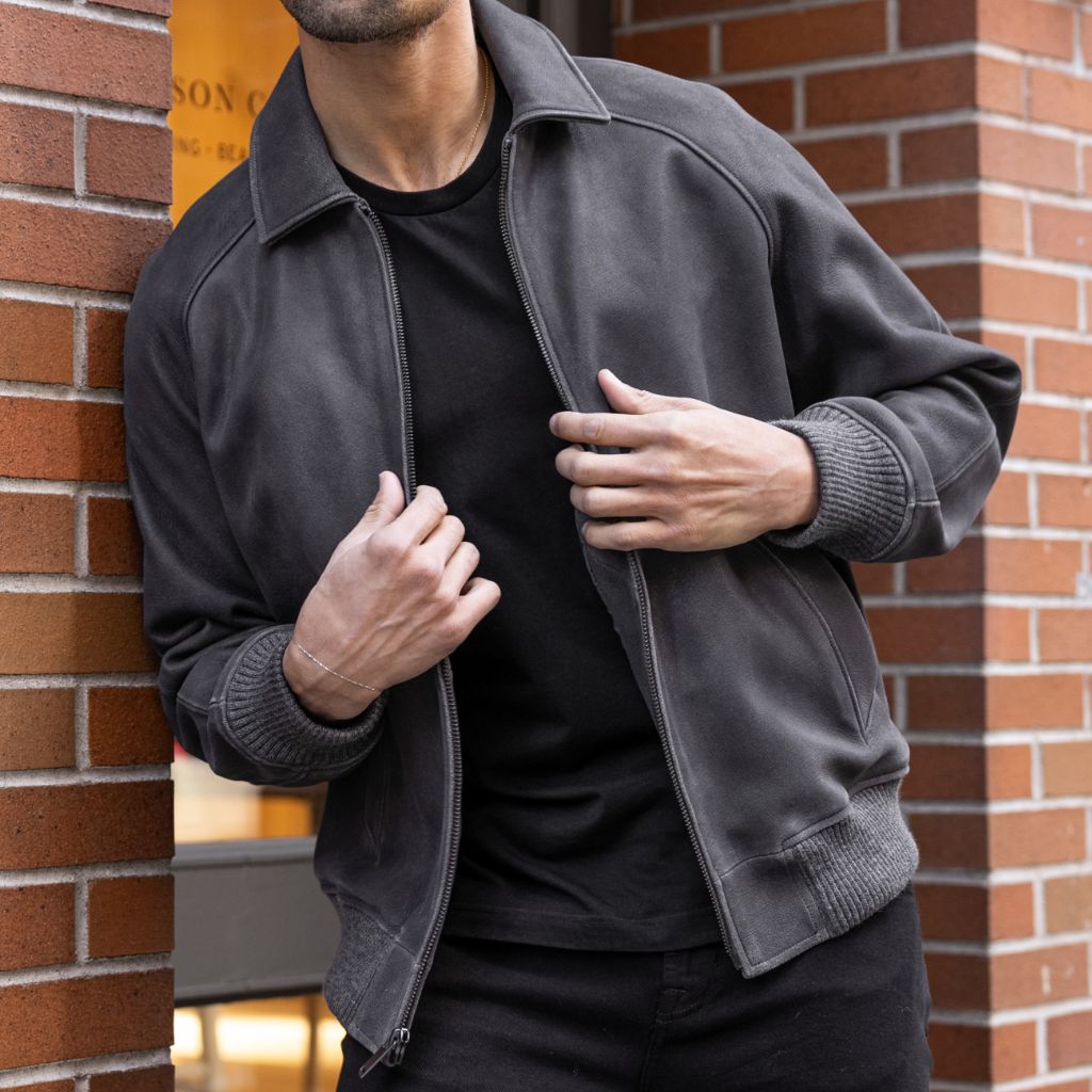 Men's Major League Jacket In Grey Textured Leather - Thursday