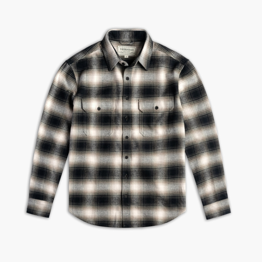Men's Summit Flannel Shirt in 'Timberwolf' Black Plaid - Thursday