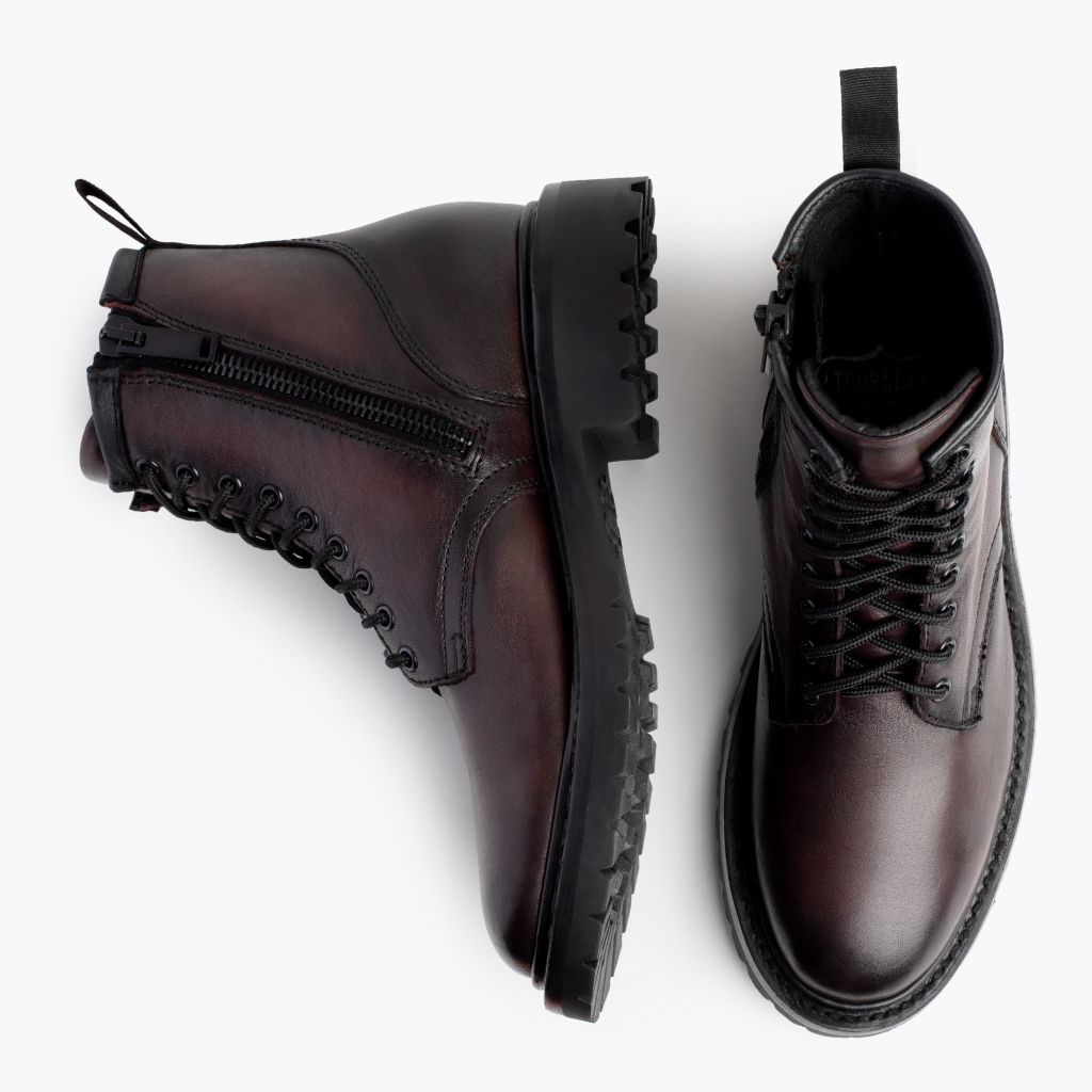 Men's Stomper Zip-Up Boot in Black Cherry Leather - Thursday