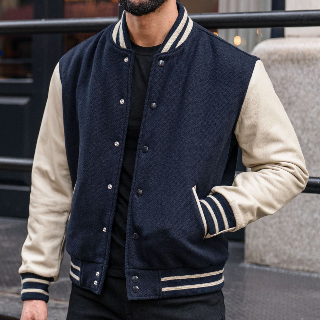 Men's Wool Varsity Jacket In Navy - Thursday