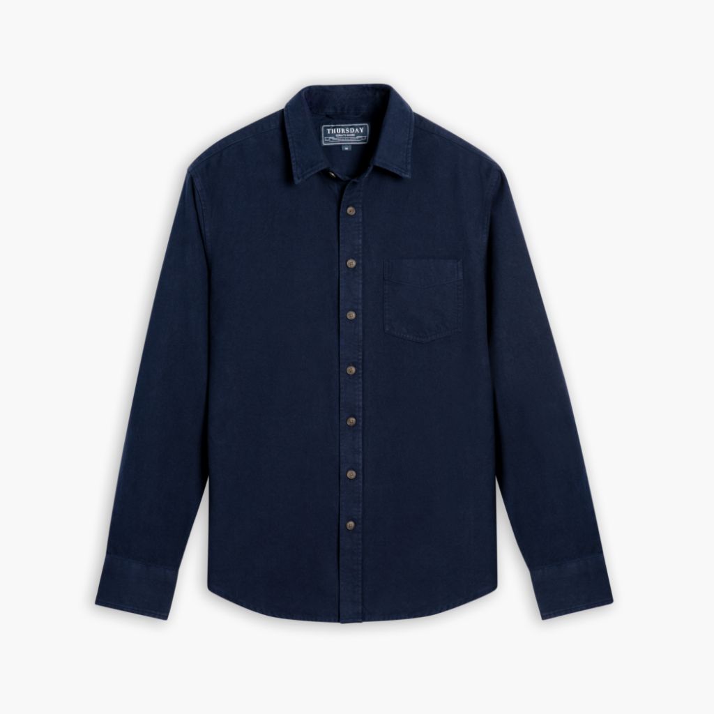 Men's Solid Brushed Cotton Shirt in Navy Blue - Thursday