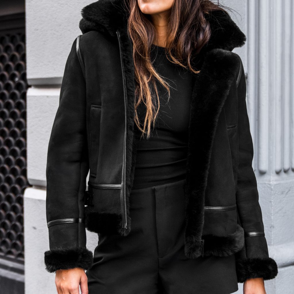 Women's Bronco Shearling Jacket In Black - Thursday