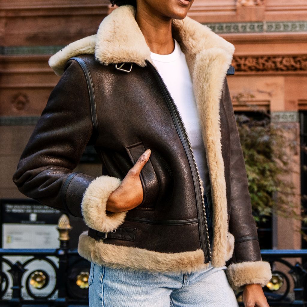 Women's Bronco Shearling Jacket In Brown 'Sequoia' - Thursday