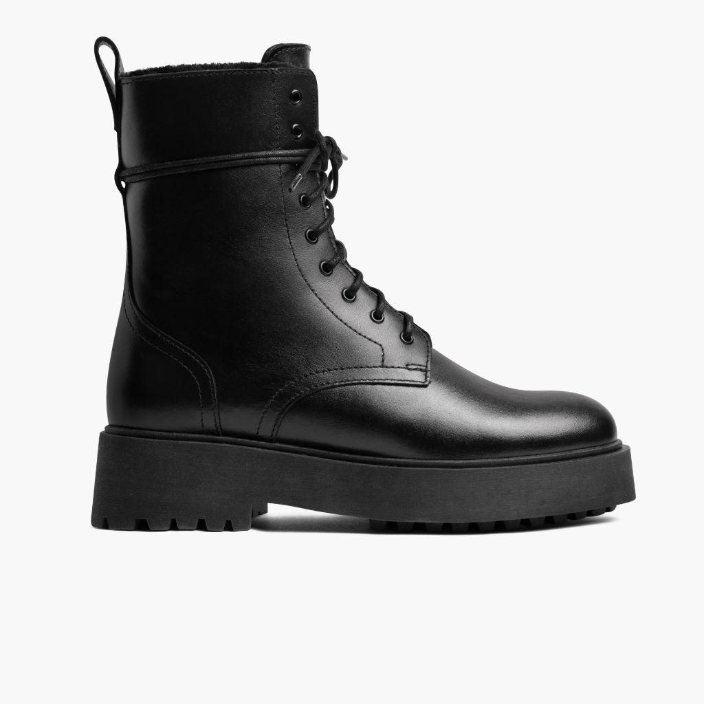 Women's Quest Combat Platform Boot in Black Shearling Leather - Thursday