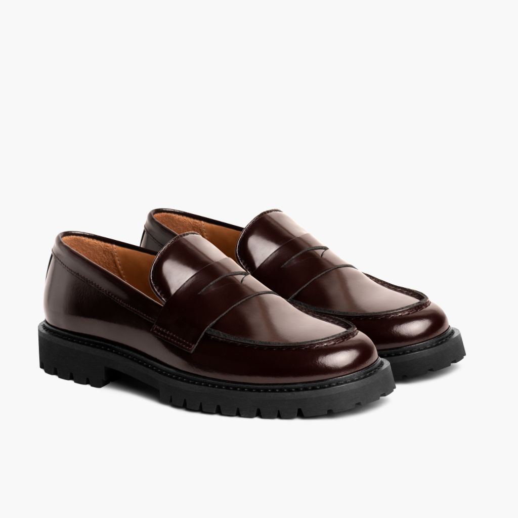 Womens Penny Lug Sole Loafer In Burgundy Leather Thursday