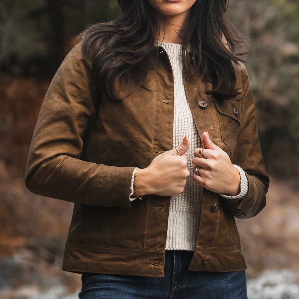 Women's Waxed Canvas Field Jacket in Tan 'Coyote' - Thursday