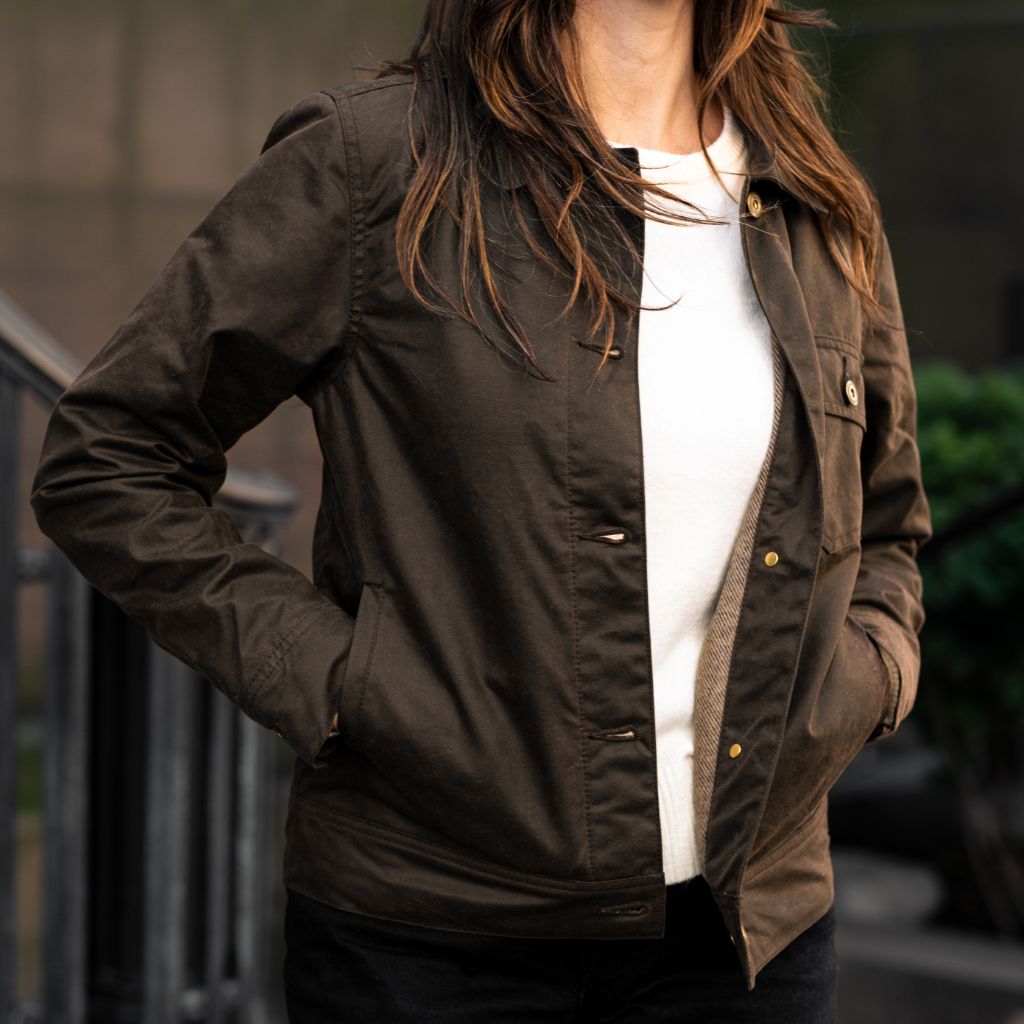Women's Waxed Canvas Field Jacket in Dark Olive - Thursday