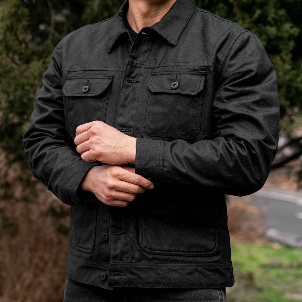 Men's Waxed Trucker Jacket in Black - Thursday