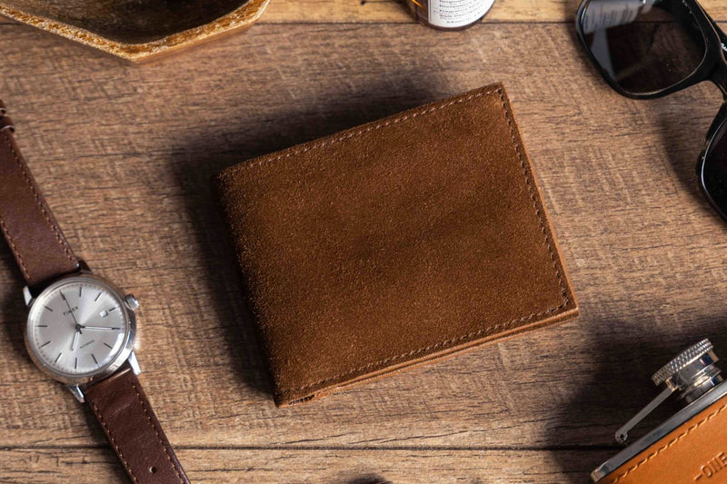 Minimalist Leather Bifold Wallet in Brown Snuff Reverse Suede - Thursday