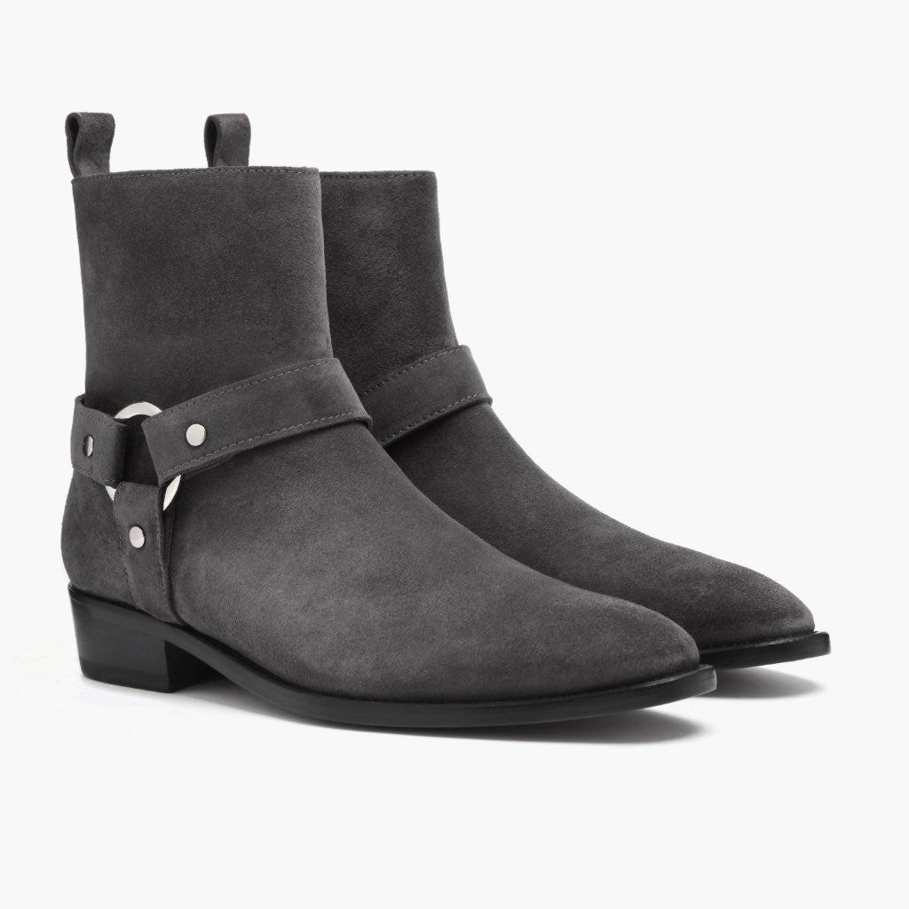 Men's Harness O-Ring Boot In Grey Suede - Thursday Boot Company