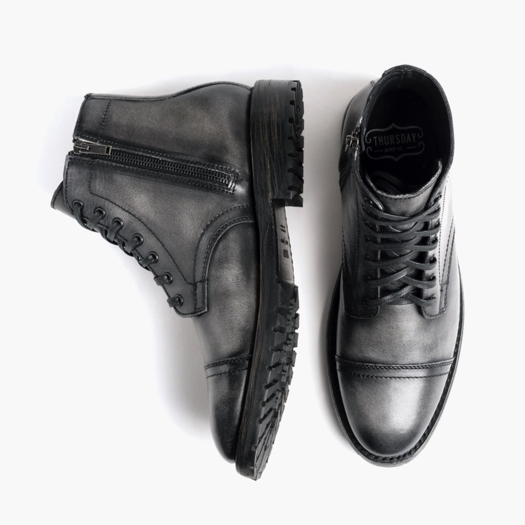 Men's Lug Sole Major Zip-Up Boot In Distressed Grey Leather - Thursday