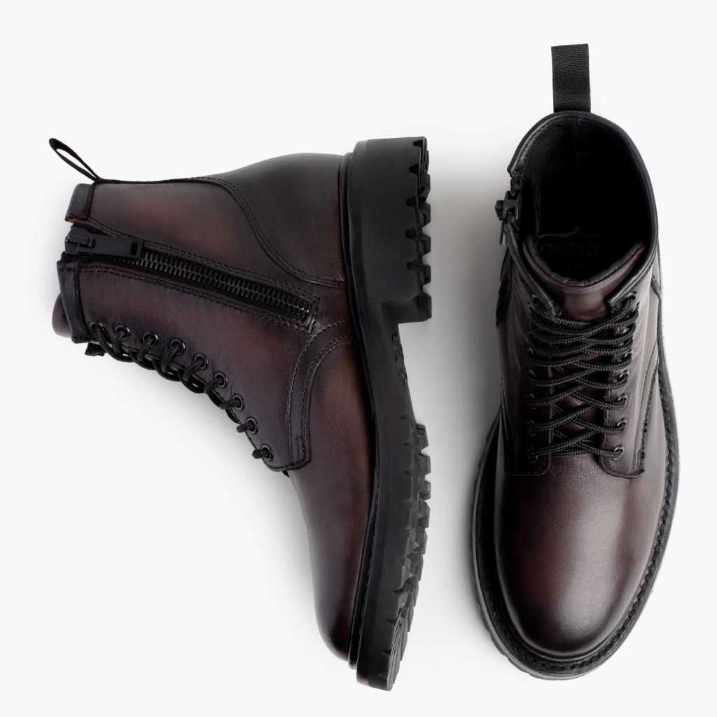 Men's Stomper Zip-Up Boot in Black Cherry Leather - Thursday