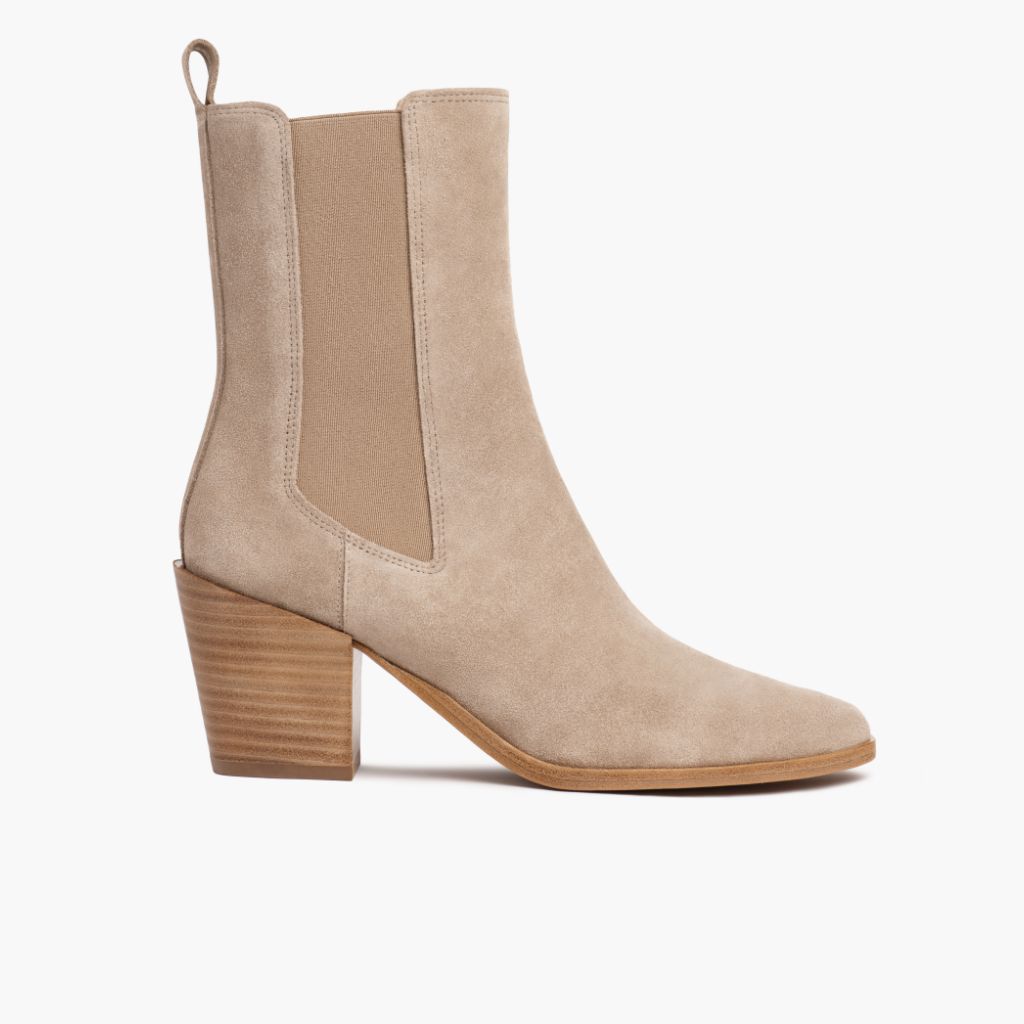 Women's Soho High Heel Chelsea Boot In Tan 'Sand' Suede - Thursday
