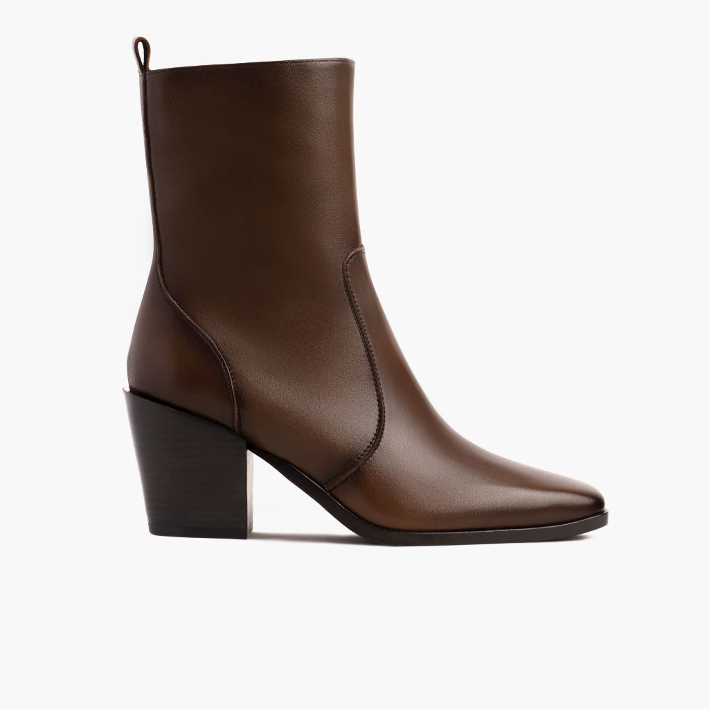 Women's Soho High Heel Zip-Up Boot In Chocolate Leather - Thursday