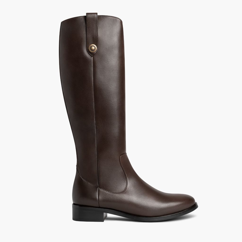 Women's Crown Zip-Up Riding Boot in Dark Brown Leather - Thursday