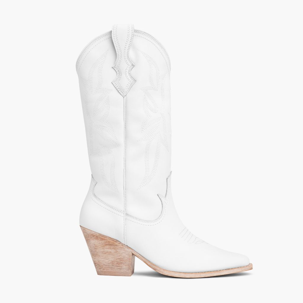 Women's Western Rodeo Boot In White Leather - Thursday Boot Company